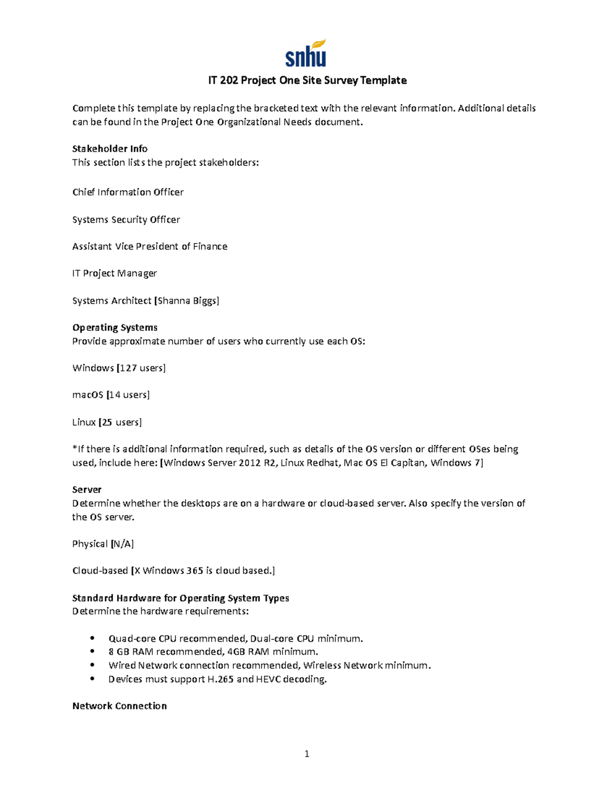 IT 202 Project One Site Survey Template (1) - IT 202 Project One Site ...