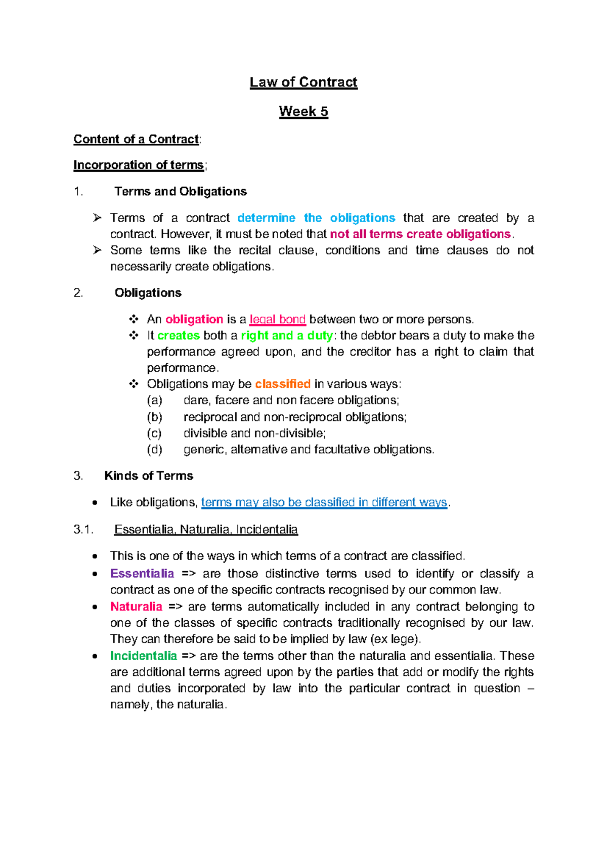 Week 5 Law of Contract - practice mat/notes - Law of Contract Week 5 ...