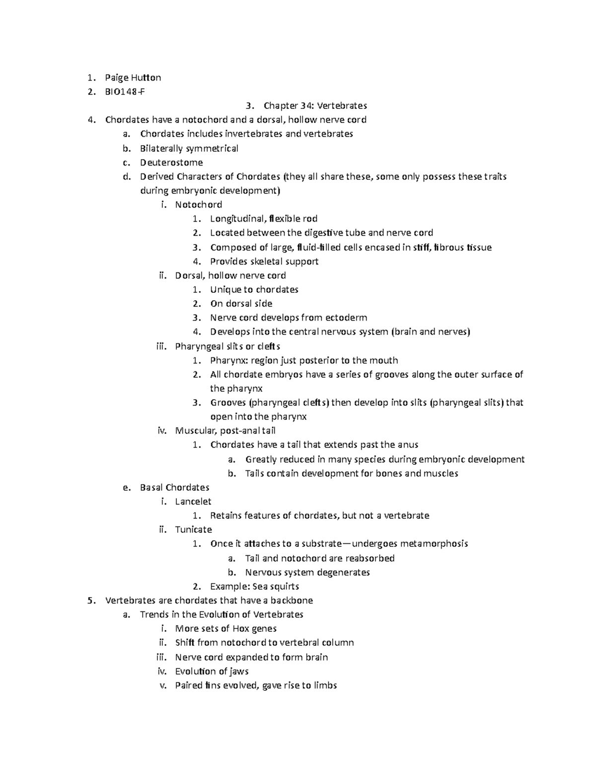 BIO148 Chapter 34 Notes - Paige Hutton BIO148-F 3. Chapter 34 ...