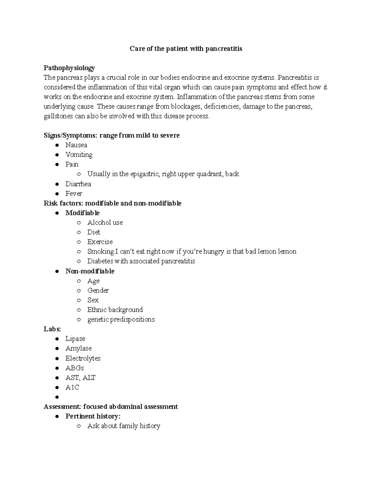 Concept map pancreatitis - Care of the patient with pancreatitis ...