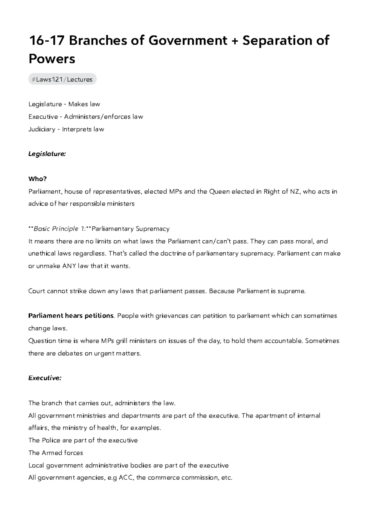 Lectures 16-17 Branches of Government + Separation of Powers - 16-17 ...