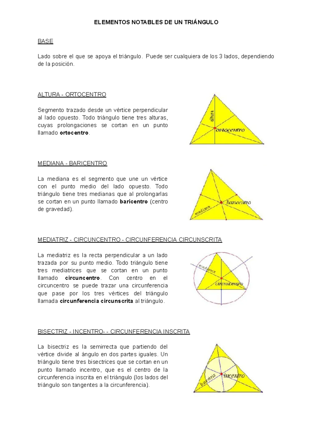 Elementos notables de un triángulo - ELEMENTOS NOTABLES DE UN TRIÁNGULO ...