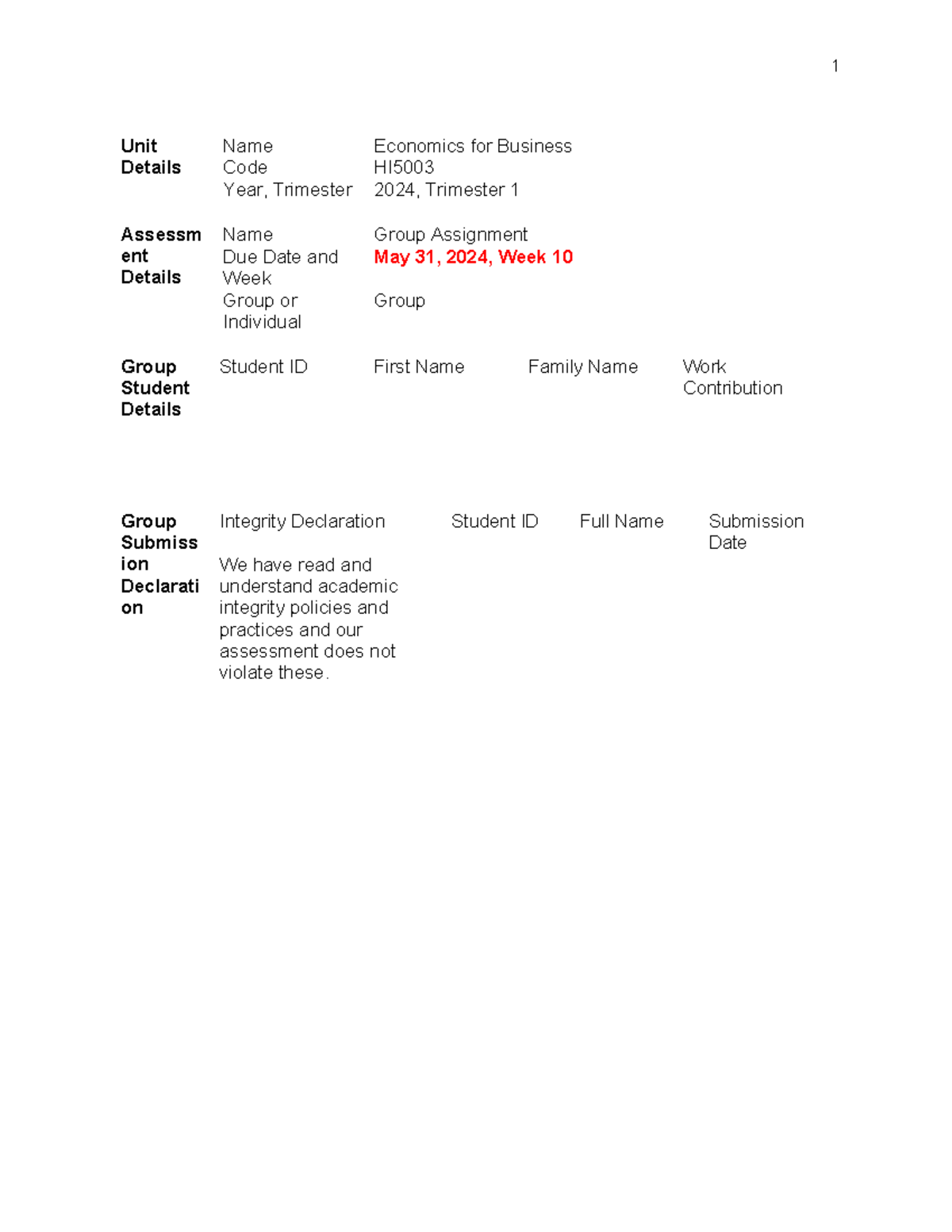 essay writing paper - Unit Details Name Economics for Business Code HI ...