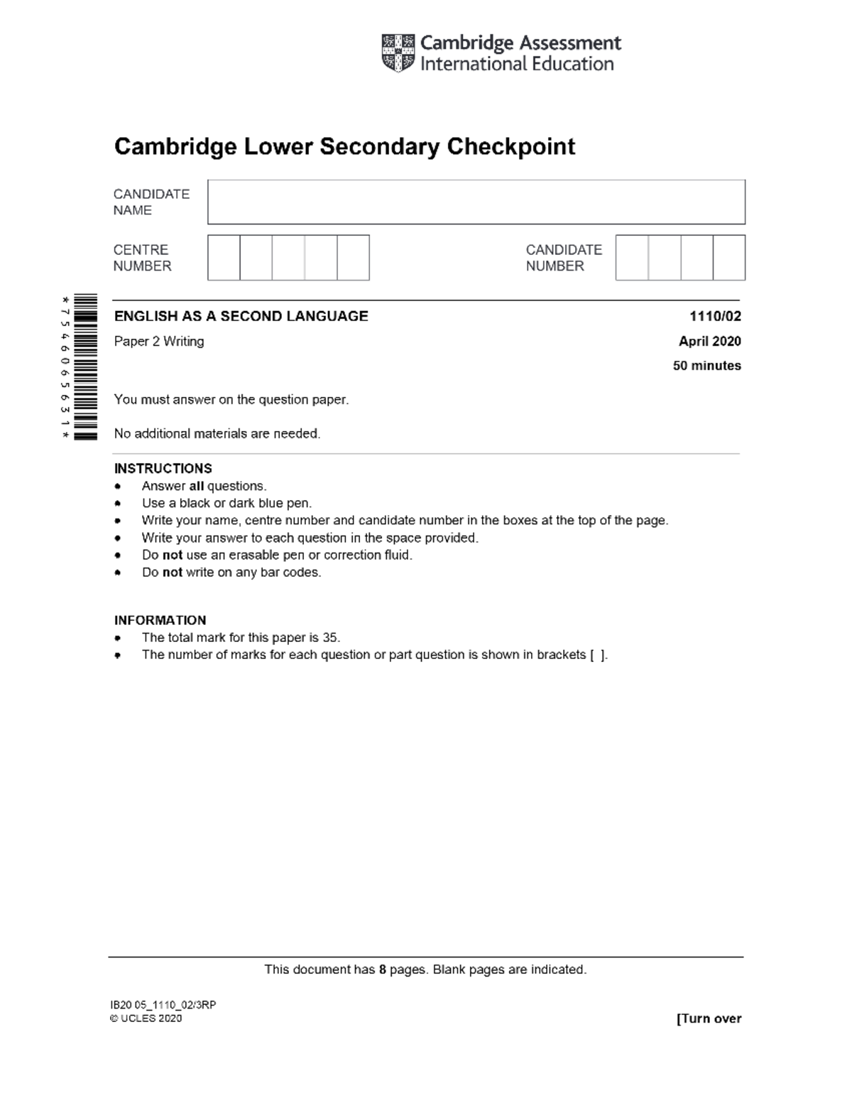 April 2020 paper 2 - writing for secondary English - Lower English ...
