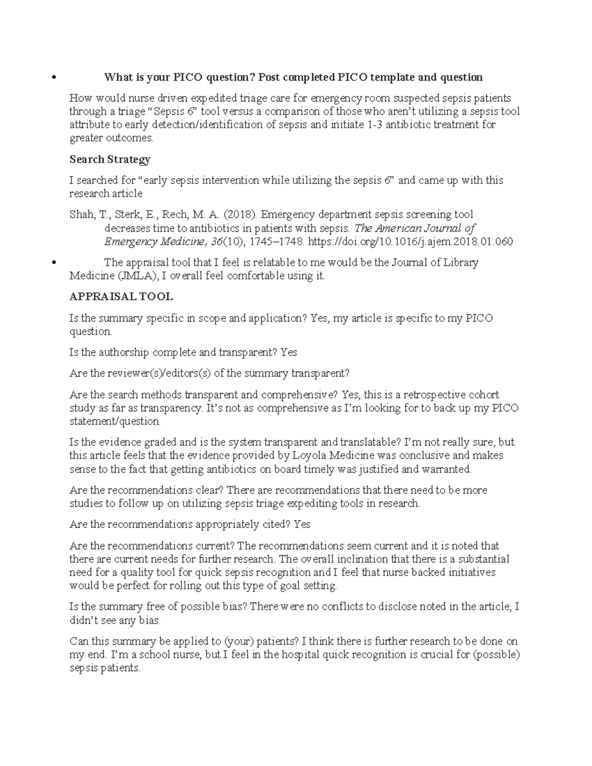 What is your PICO question - Search Strategy I searched for “early ...