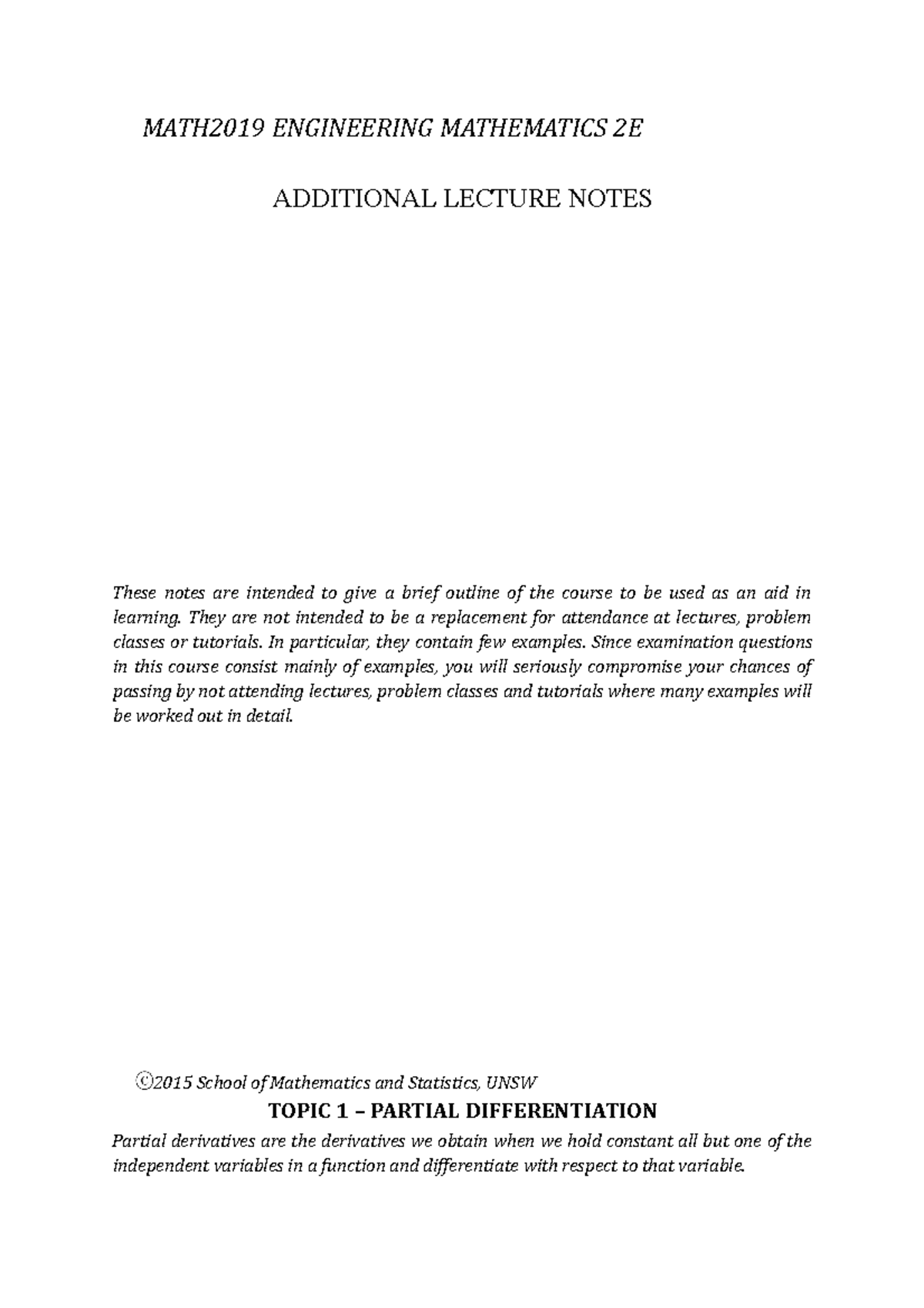 MATH2019 Engineering Mathematics 2E part 1 - MATH2019 ENGINEERING ...