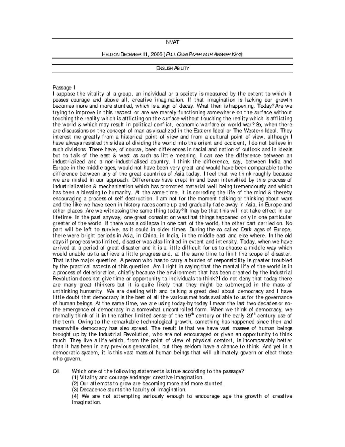 NMAT Sample Paper 4 - NMAT HELD ON DECEMBER 11, 2005 (FULL QUES PAPER ...