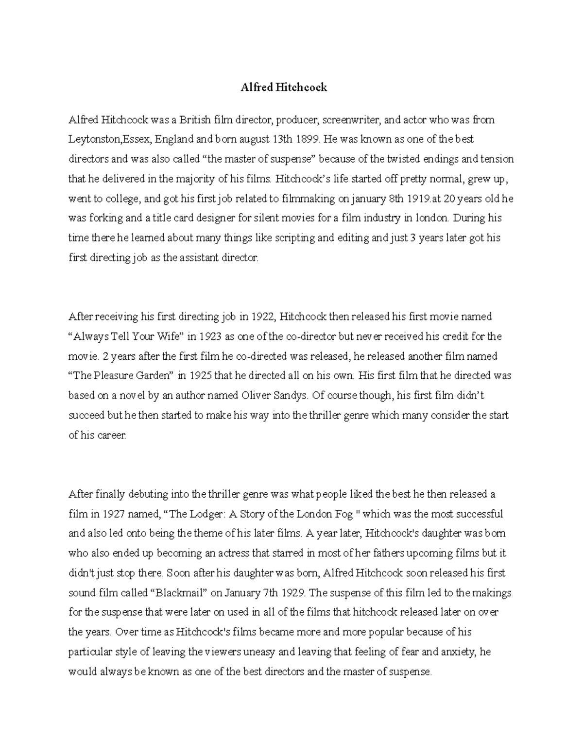 Alfred Hitchcock - Studocu