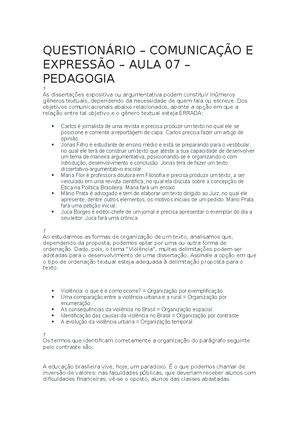 Questionári 1 - QUESTIONÁRIO – EDUCAÇÃO ESPECIAL E INCLUSÃO – AULA 01 ...