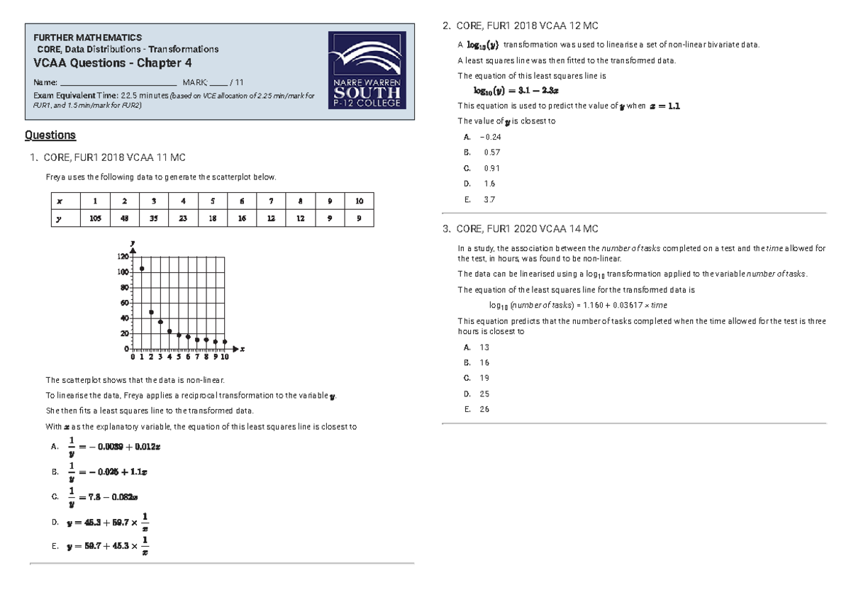 CH4 VCAA Questions - VCCA - 1. CORE, FUR1 2018 VCAA 11 MC FURTHER ...