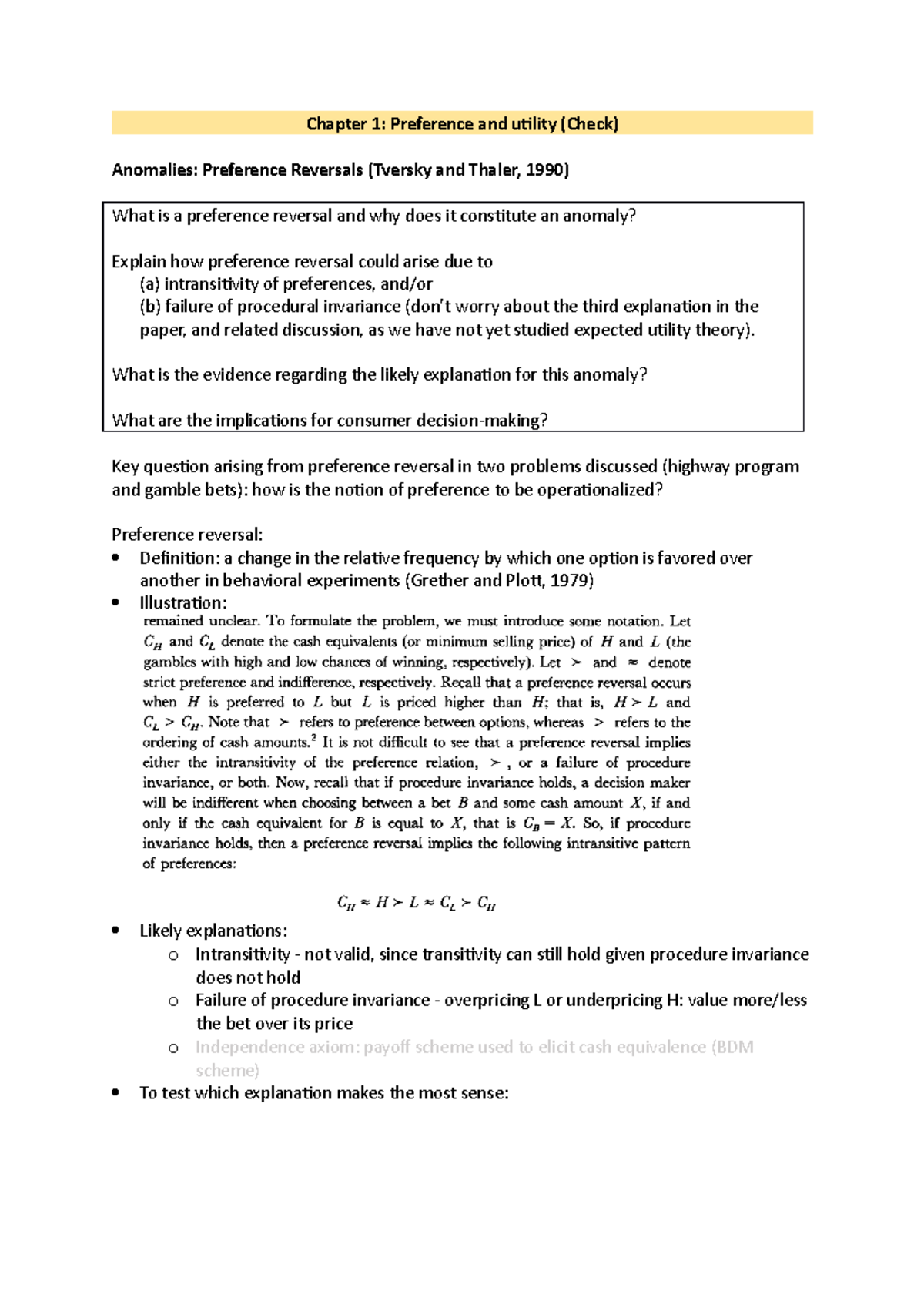 EC1A1 Required Reading Notes - Chapter 1: Preference and utility (Check ...