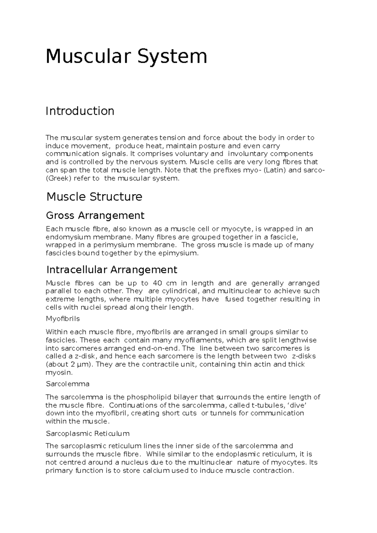 Muscular System MEDSCI 147 - Muscular System Introduction The muscular ...