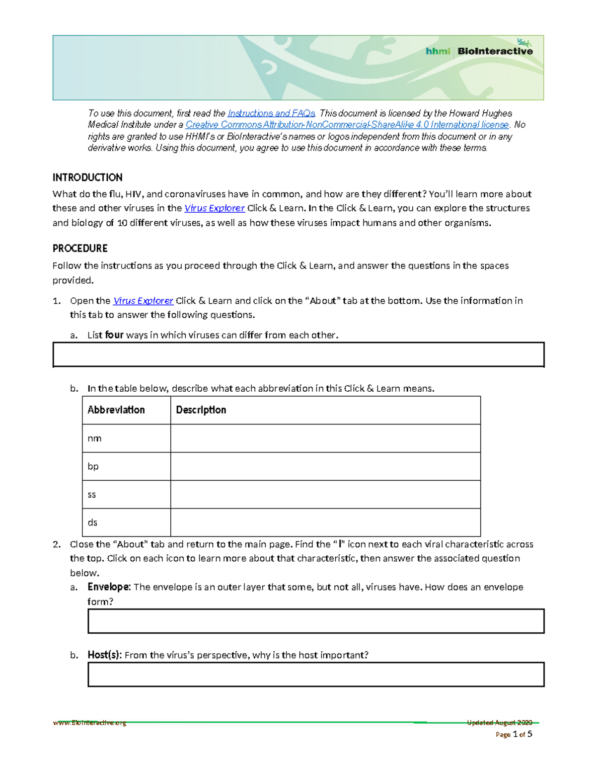 Virus Explorer Google Doc Student Worksheet - Virus Explorer Click ...