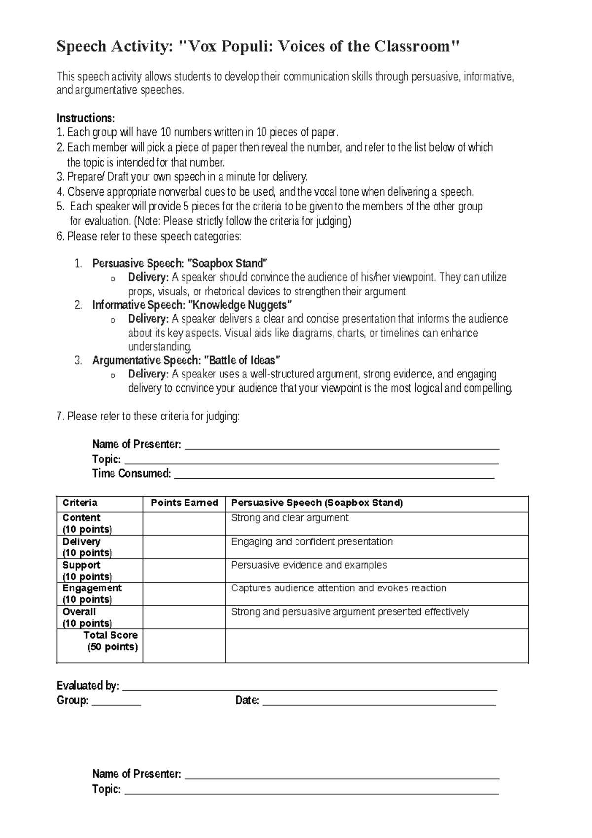 Speech Titles for GEC 4 - Speech Activity: "Vox Populi: Voices of the ...