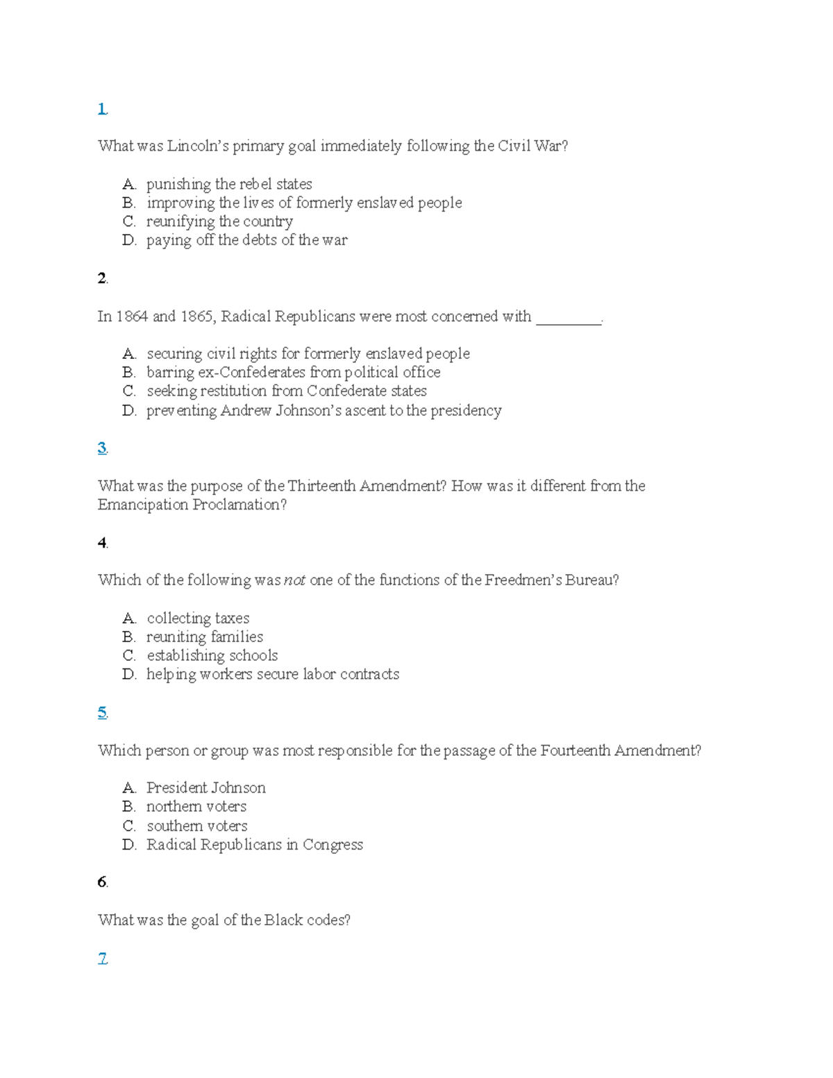US History Chapter 16 Review Questions - 1. What was Lincoln’s primary ...