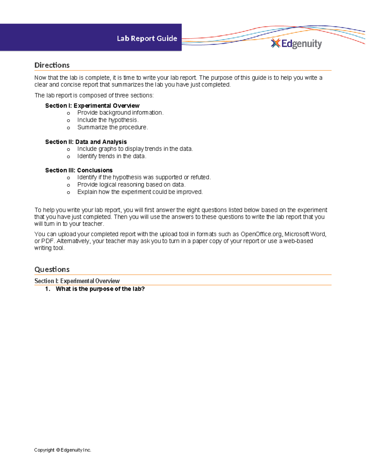 Experimental Lab Report Guide (3) (1) - Directions Now that the lab is ...