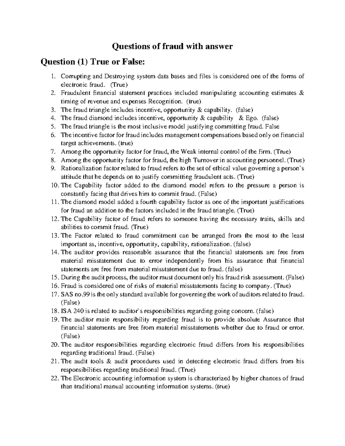 Questions of fraud with answer - Questions of fraud with answer ...