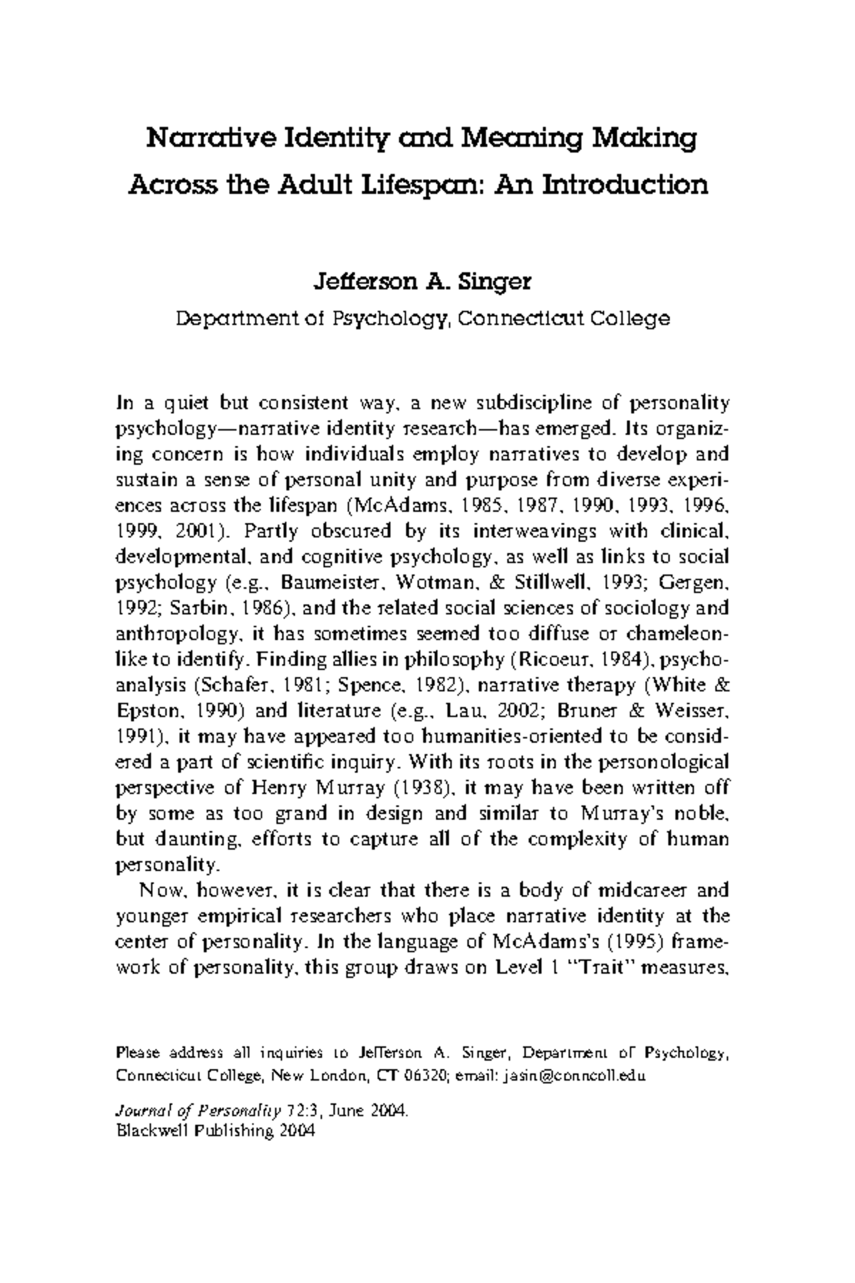 Narrative Identity & Meaning Making - Narrative Identity and Meaning ...