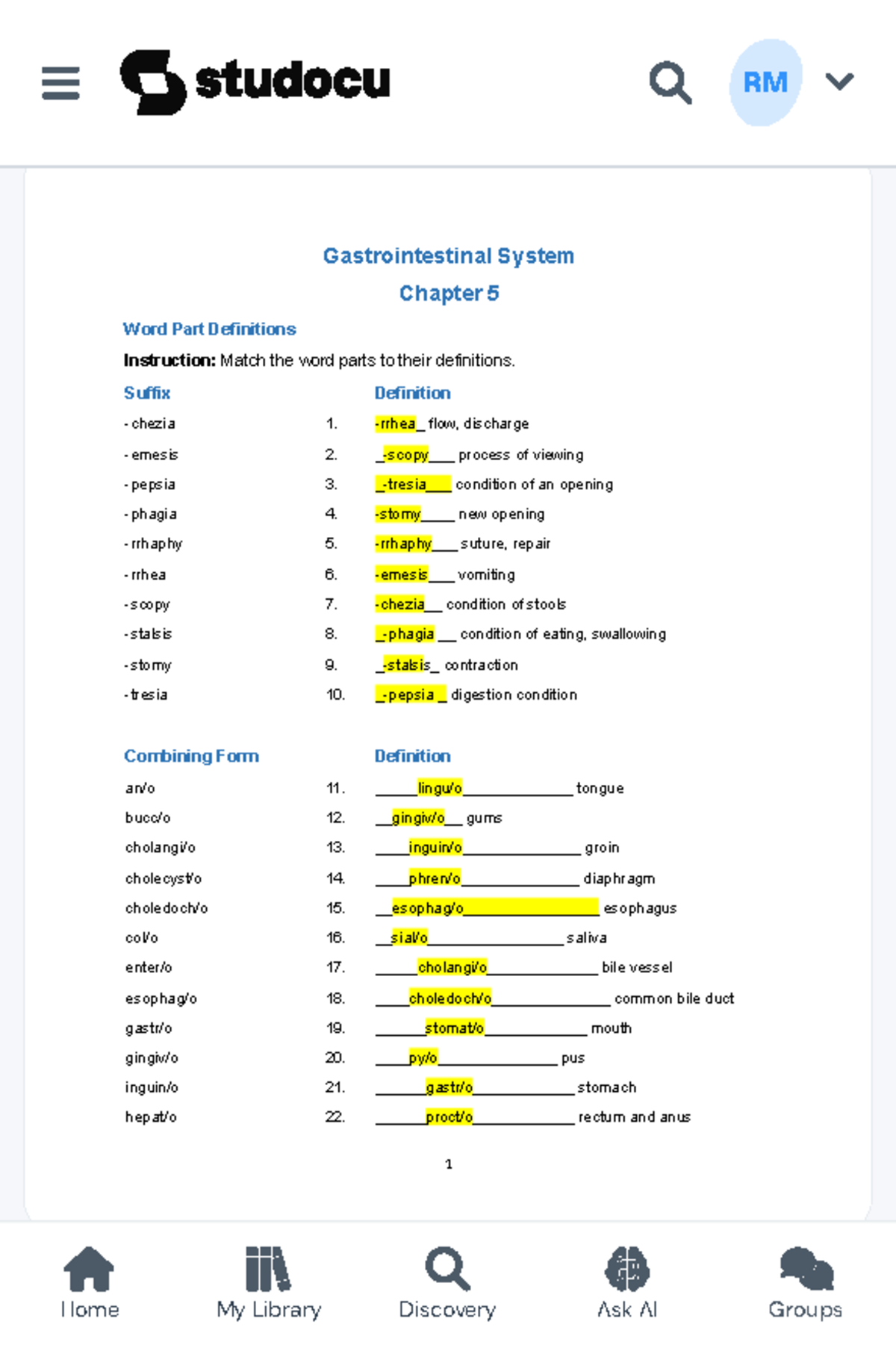 AHP105 Wk4 Assignment -Complete - Gastrointestinal System Chapter 5 ...