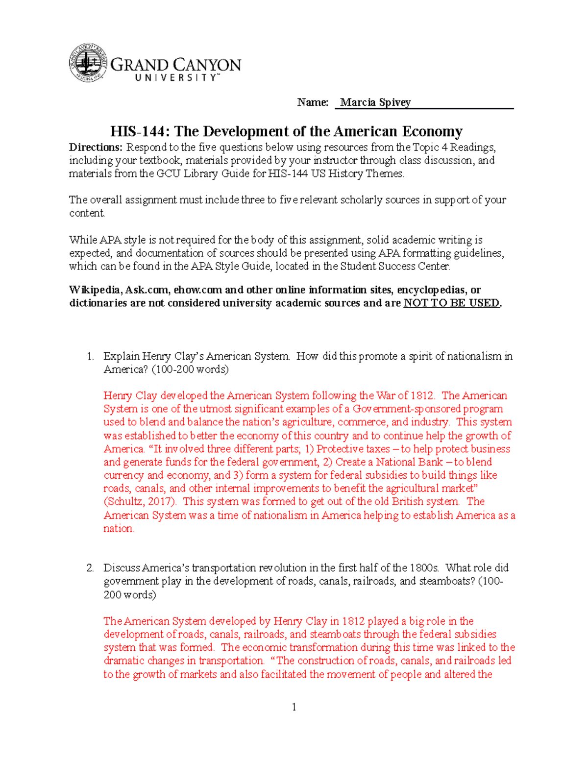 HIS-144 - Assignment. - Name: Marcia Spivey HIS-144: The Development of ...