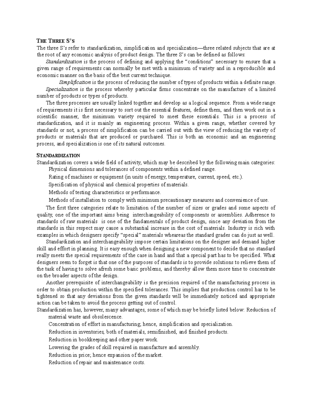 THE Three S - THE THREE S’S The three S’s refer to standardization ...