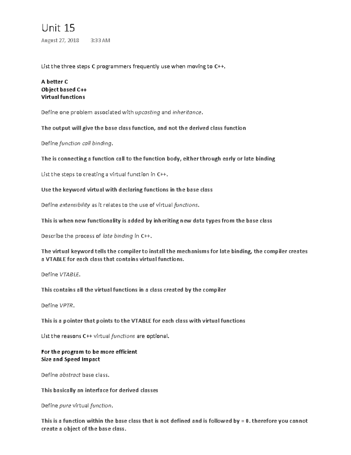 Unit 15 - Lecture notes 15 - Unit 15 August 27, 2018 3:33 AM List the ...