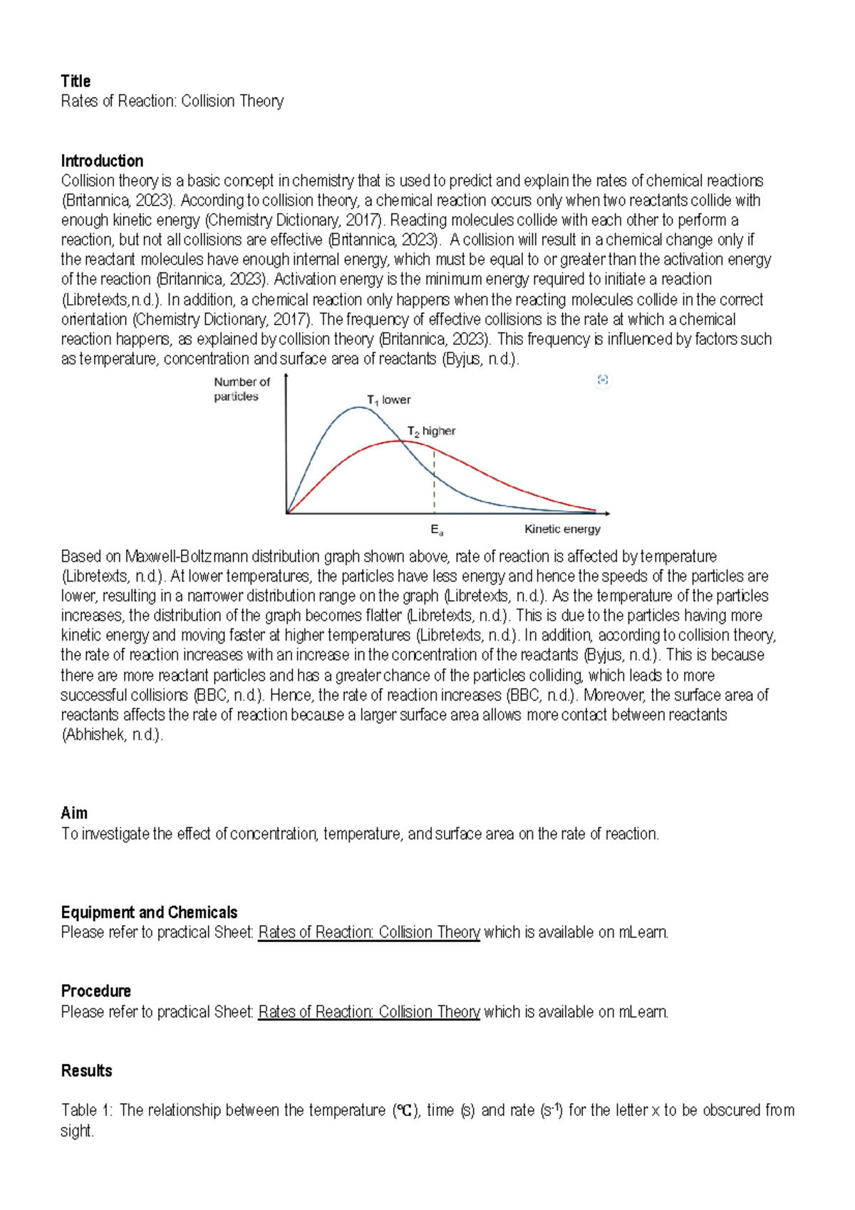 Collision theory - Title Rates of Reaction: Collision Theory ...