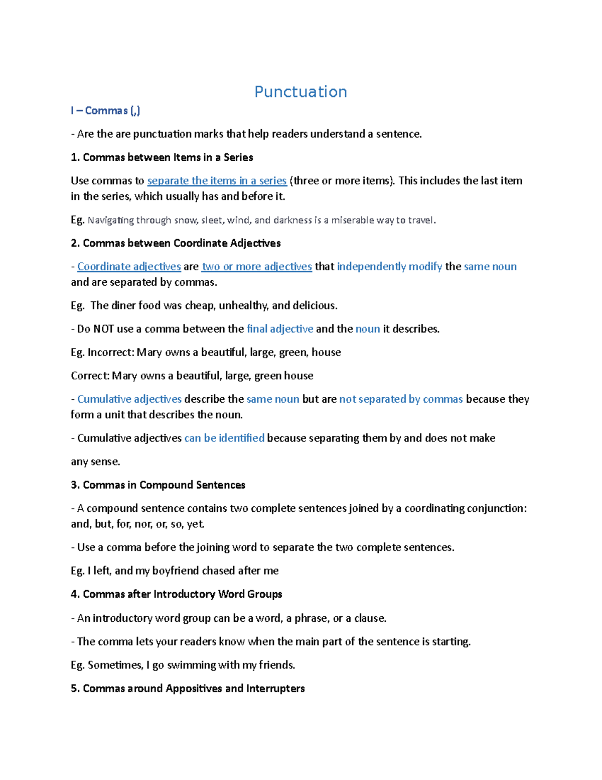 Punctuation - ..... - Punctuation I – Commas (,) Are the are ...