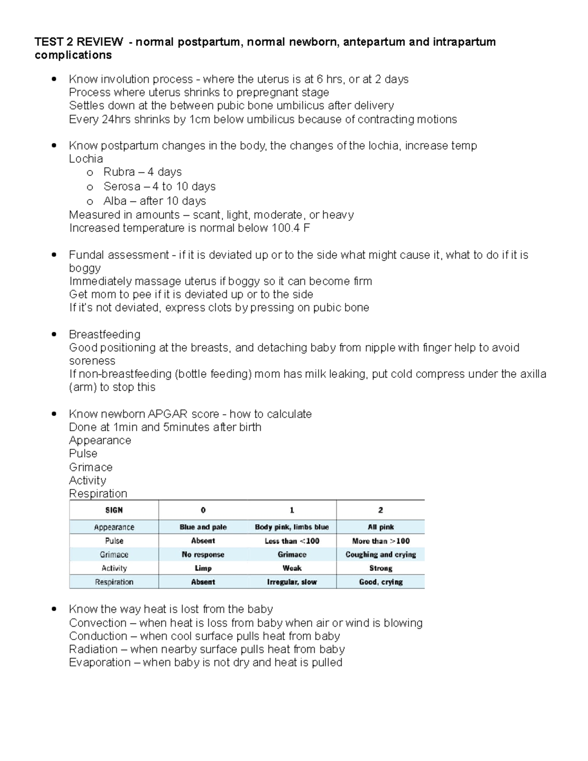 OB TEST 2 Review - 121213232 - TEST 2 REVIEW - normal postpartum ...
