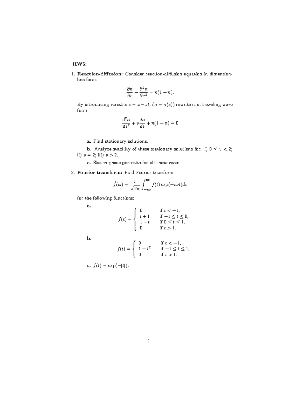 Homework 5 - MATH 485 - HW5: 1. Consider equation in dimensionless form ...