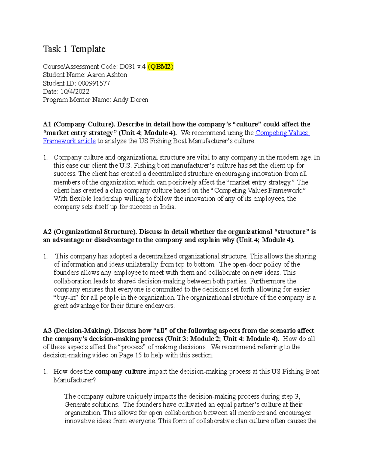 Task 1 - Aaron Ashton - Task 1 - Task 1 Template Course/Assessment Code ...