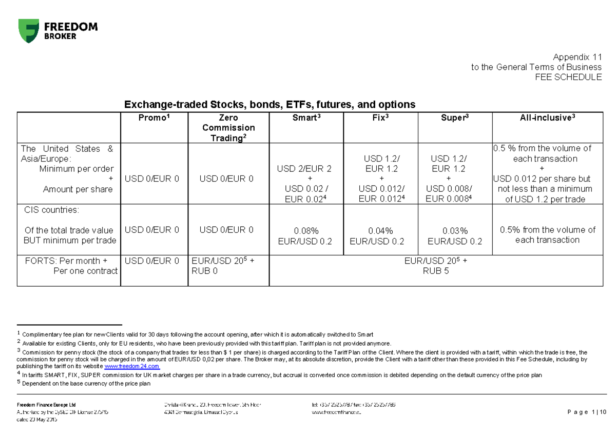 Appendix 11 to General Rules (FEES Schedule) - Freedom Finance Europe ...
