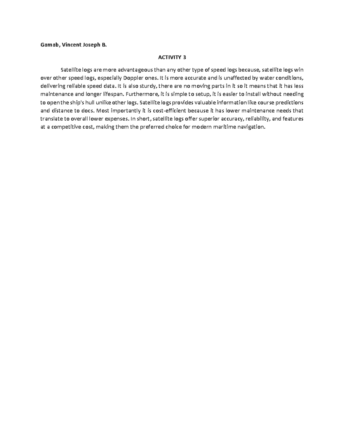Activity 3 Gamab - Gamab, Vincent Joseph B. ACTIVITY 3 Satellite logs ...