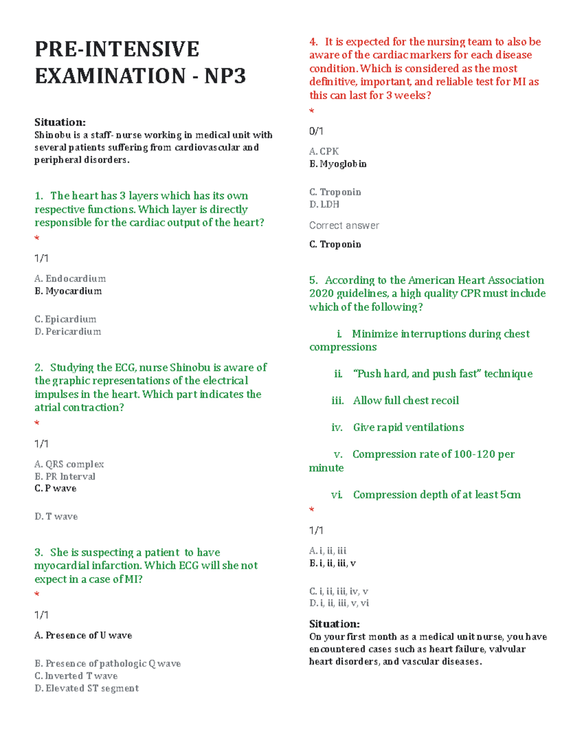 PRE Intensive 3 - PRE-INTENSIVE EXAMINATION - NP Situation: Shinobu is ...