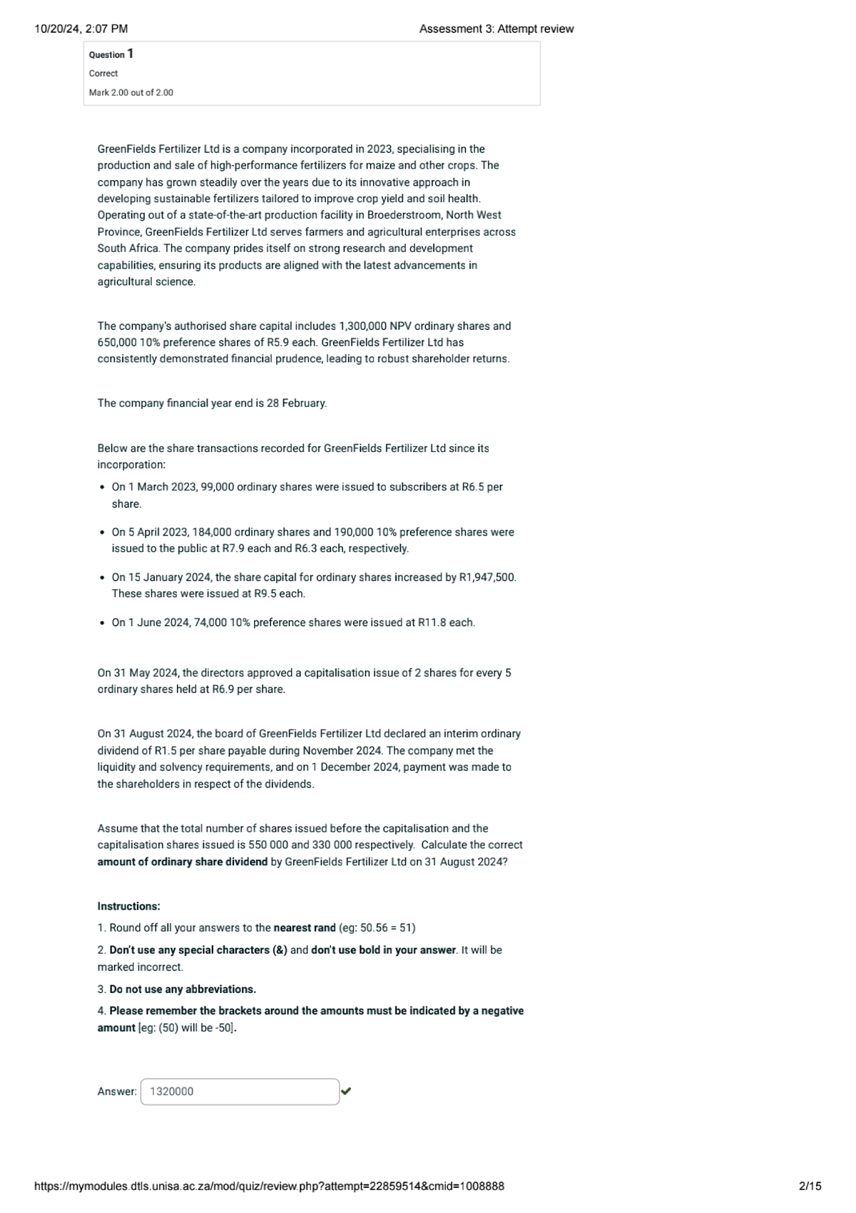 PDF img2pdf 20Oct24 0217 - 2:07 PM Assessment 3: Attempt review Question 1 Correct Mark 2 out of ...