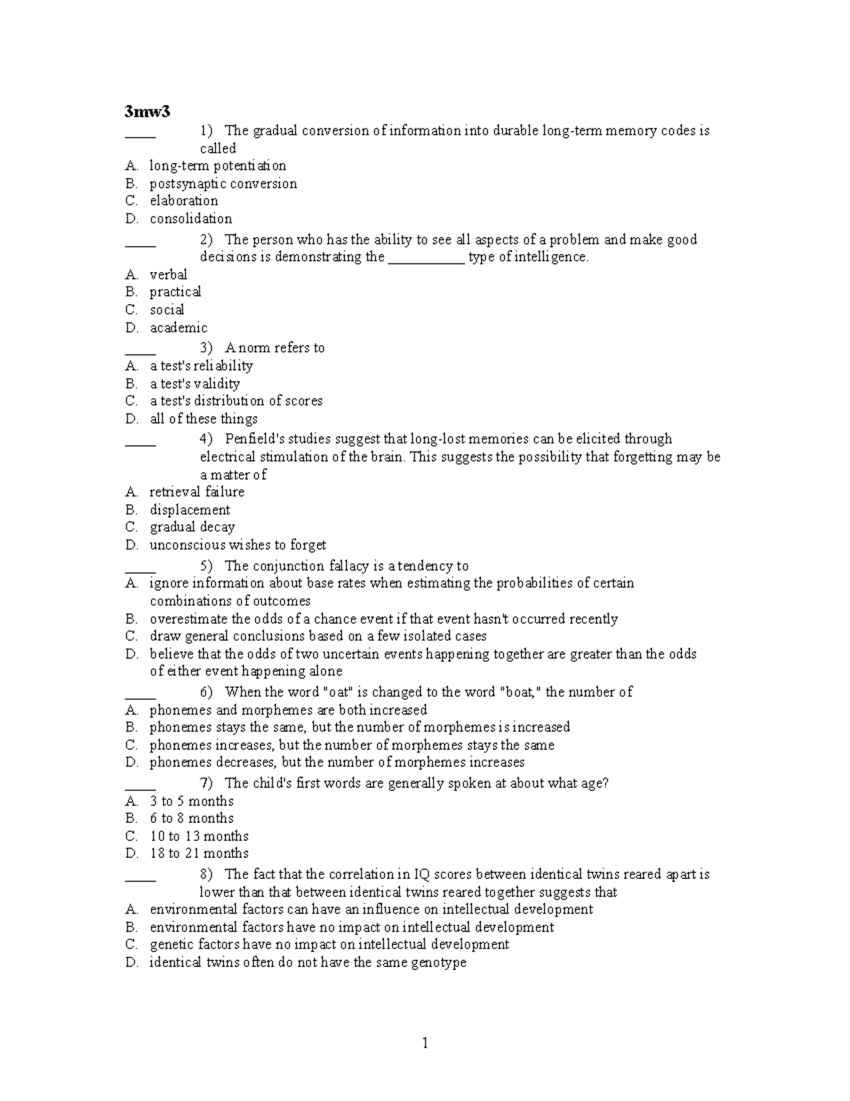 MC Test 3 full - multiple-choice questions from the past year. This is ...