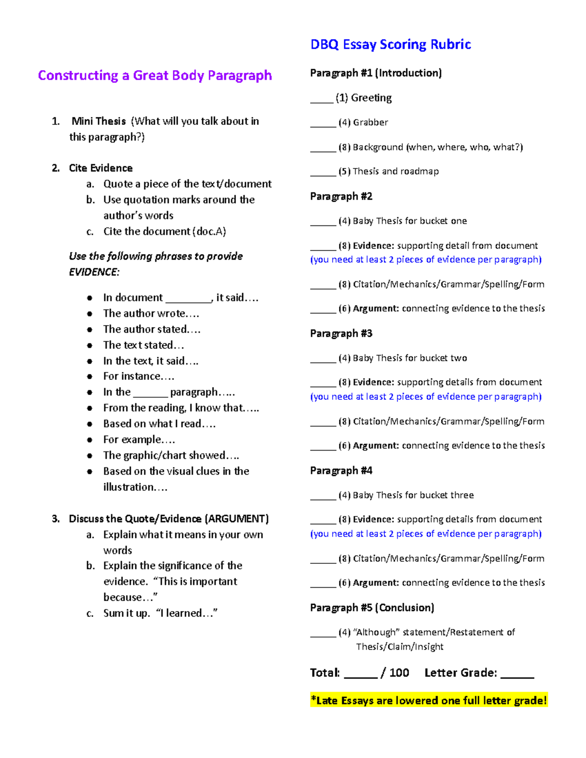 Aiden Trinklein - DBQ Essay Scoring Rubric - Google Docs - DBQ Essay ...