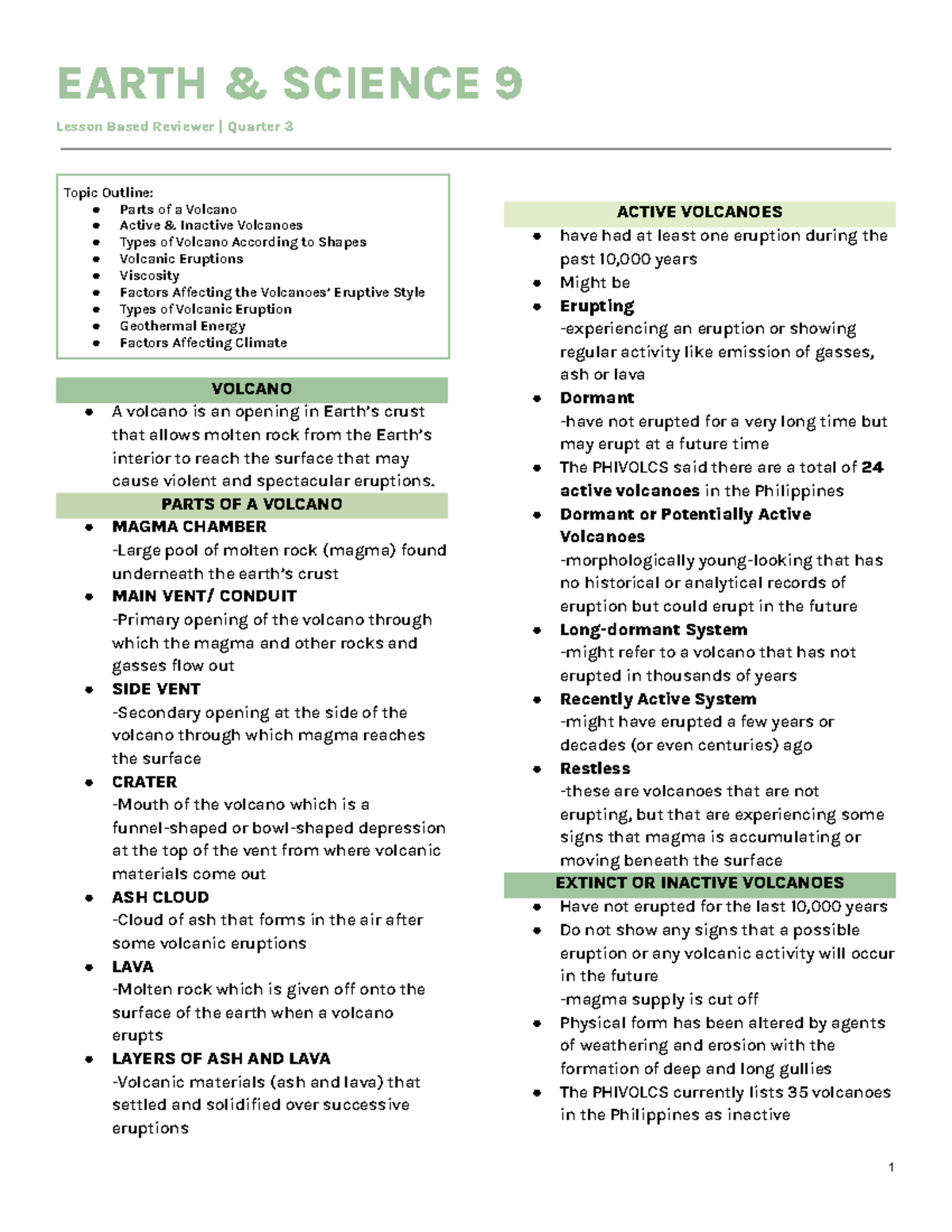Science Grade 9 Reviewer - EARTH & SCIENCE 9 Lesson Based Reviewer ...