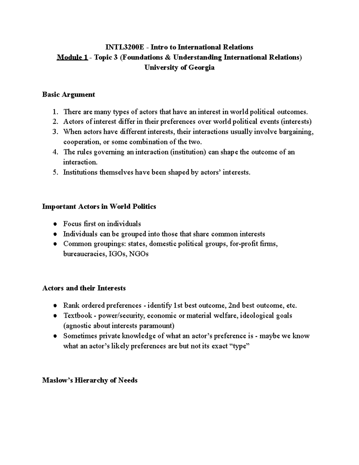 INTL3200E Notes - Module 1: Topic 3 (UGA) - INTL 3200 - UGA - Studocu