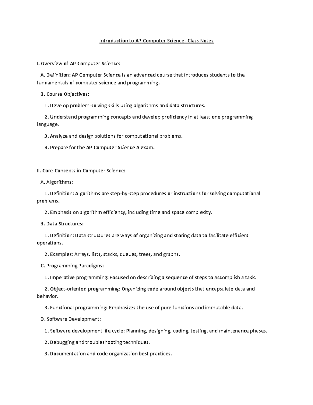Computer Science Class Notes Overview Of Ap Computer Science A Definition Ap Computer