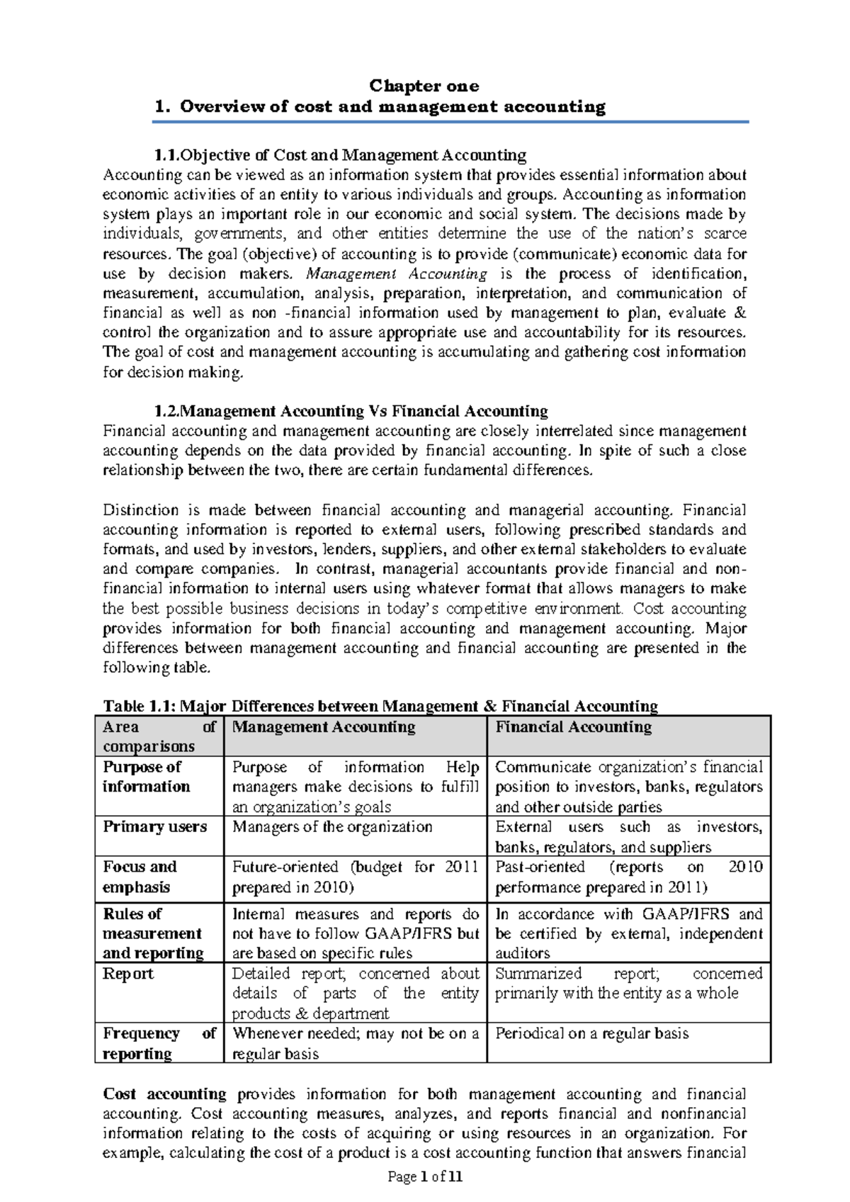 CMA I Ch-1-Overview of CMA - Chapter one 1. Overview of cost and ...