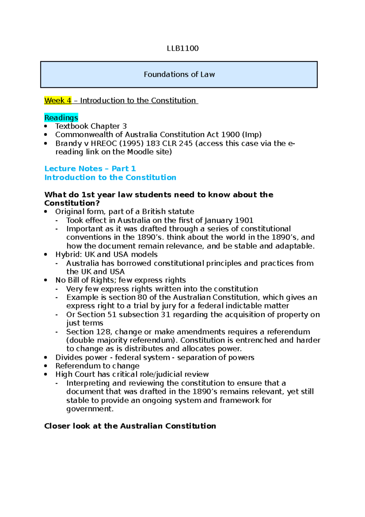 LLB1100 - Week 4 - Week 4 - LLB Foundations of Law Week 4 ...