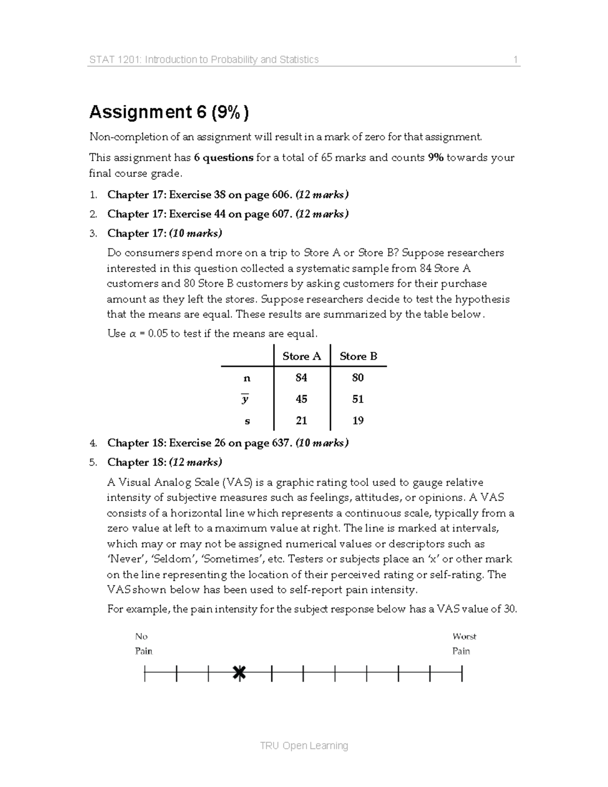 STAT1201 SW3 - Assignment 6 - STAT 1201: Introduction to Probability and Statistics 1 TRU Open ...