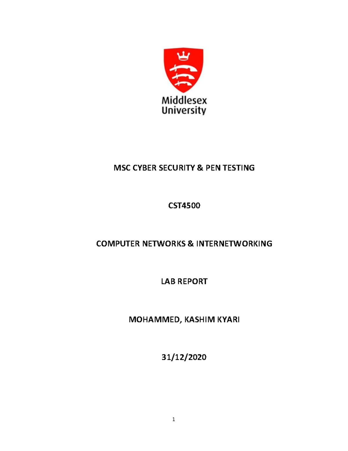 Computer Networks Lab report - MSC CYBER SECURITY & PEN TESTING CST ...