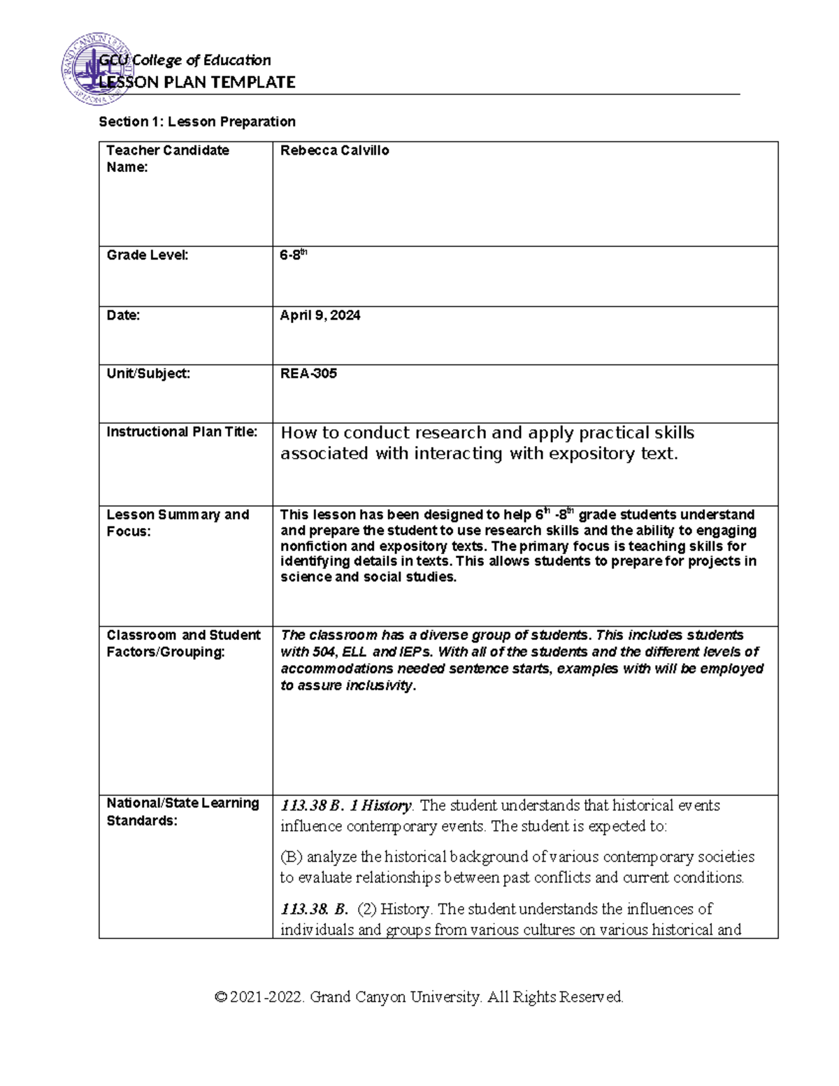 Coe lesson plan template - LESSON PLAN TEMPLATE Section 1: Lesson ...