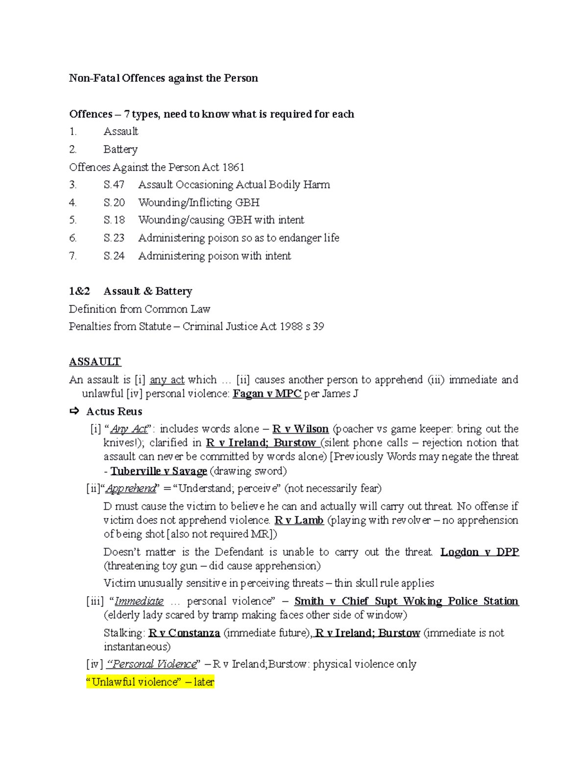 Offences against a person - Non-Fatal Offences against the Person ...