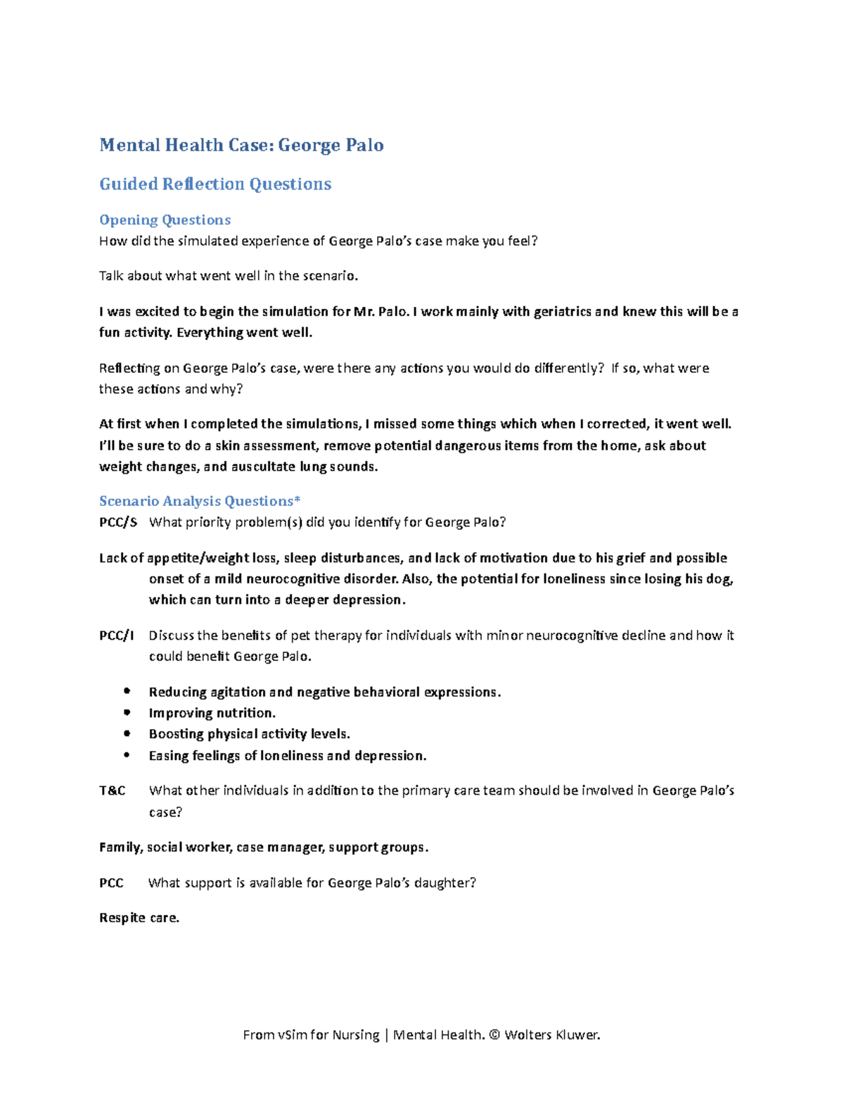 Mental Health George Palo guided reflection questions - Mental Health ...