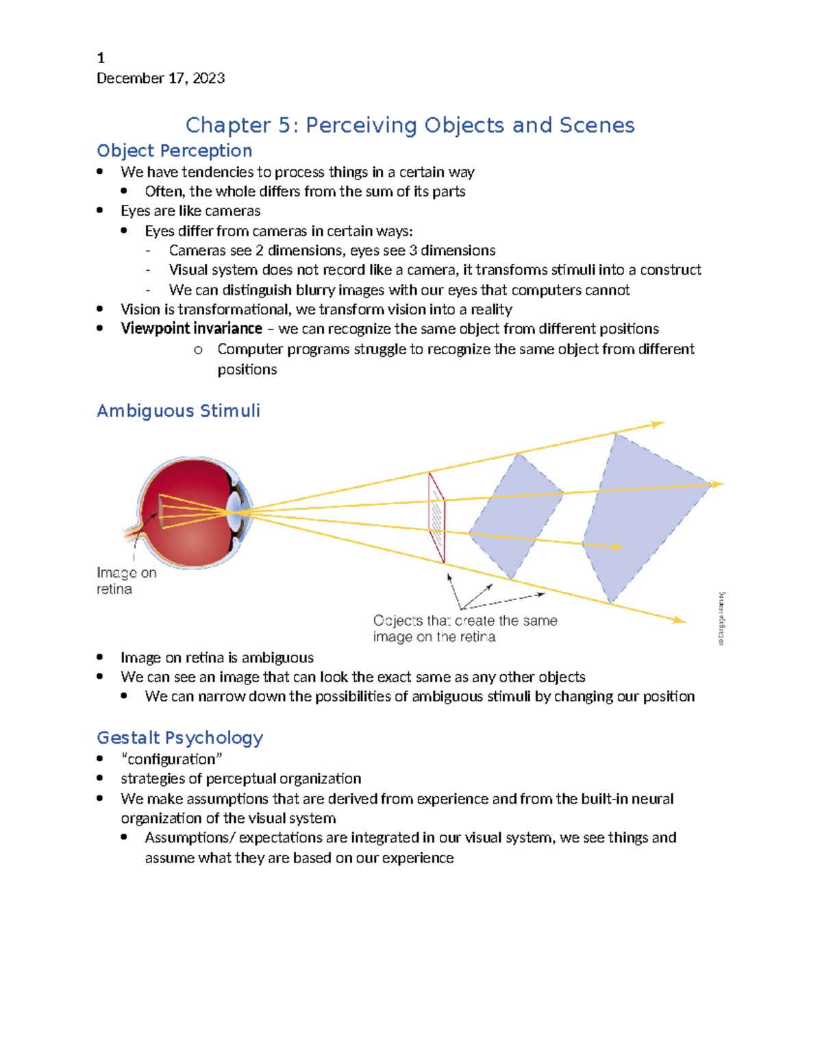 Chapter 5 Perceiving objects and scenes - December 17, 2023 Chapter 5: Perceiving Objects and ...