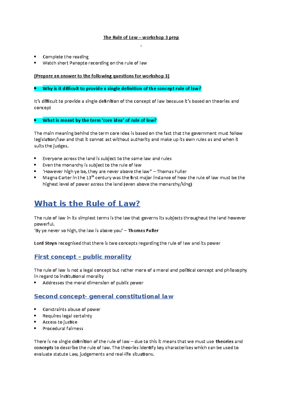 The Rule of Law Workshop 3 Prep - Studocu