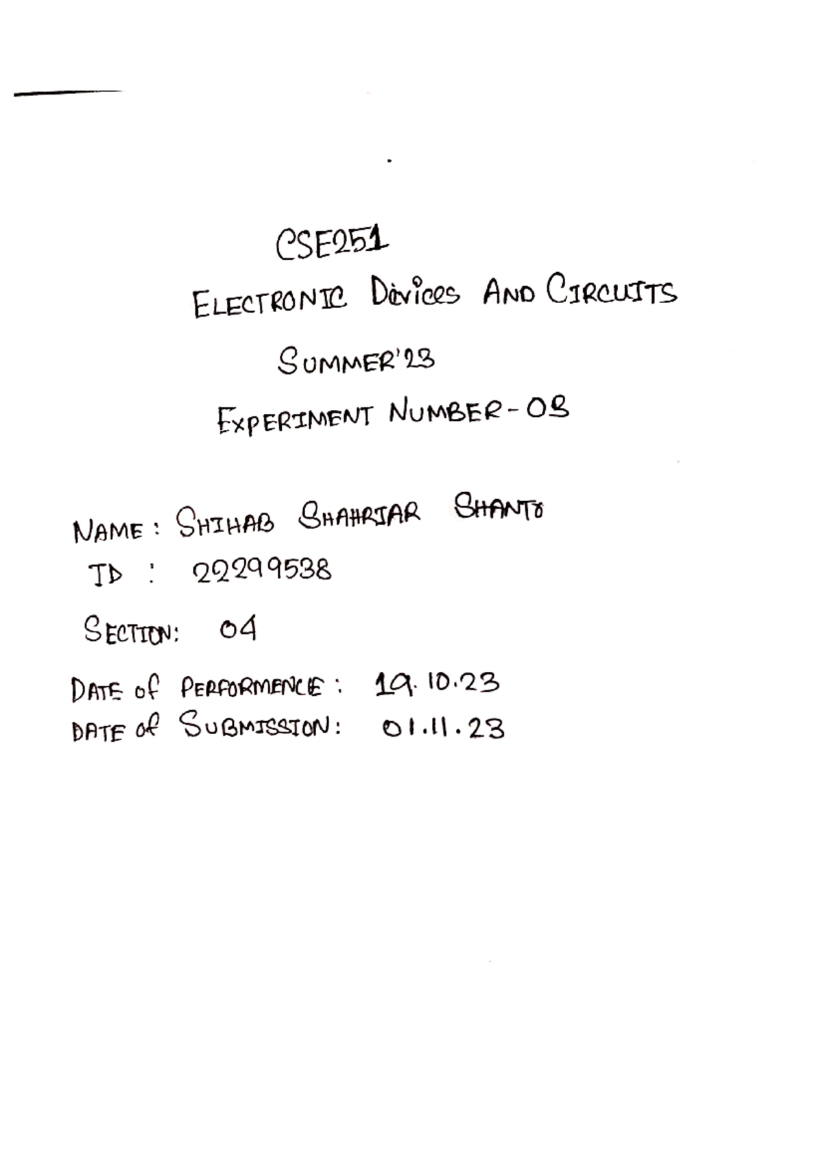 4 22299538 exp3 - lab - CSE251 ELECTRONIC Devices AND CIRCUITS ...
